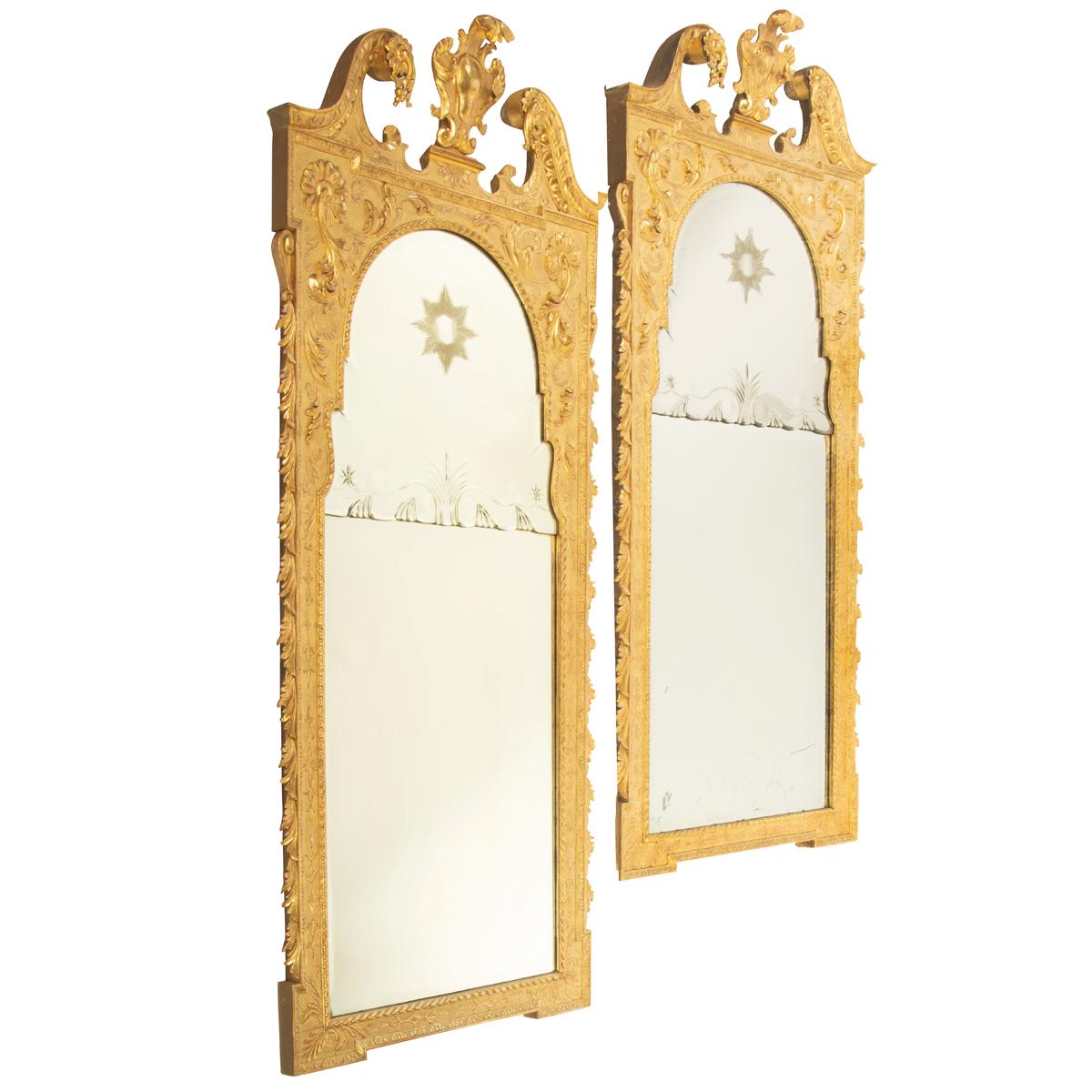 Pair of Double Plate Giltwood Pier Glasses, One George 1 & Other Made ...