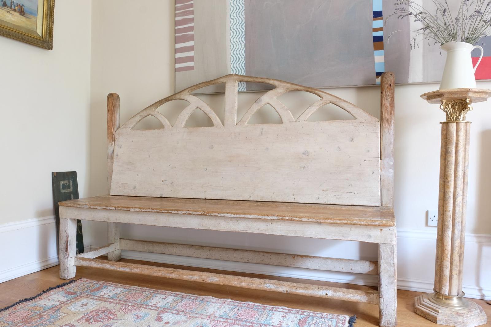 Late 19th Century Gothic Painted Pine Hall Bench - 1001922 / LA500039
