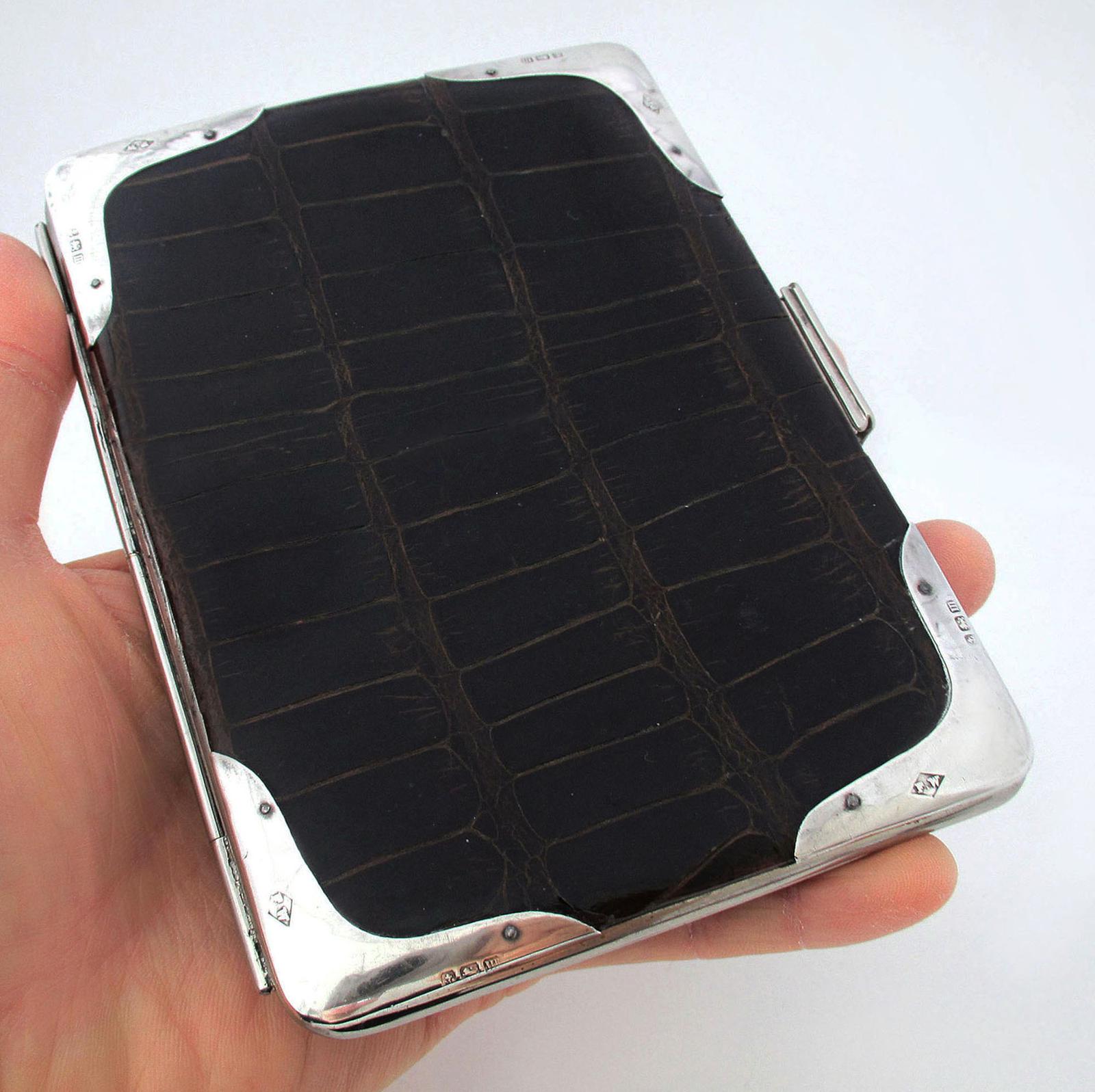 Antique English Edwardian Crocodile Leather & Sterling Silver Mounted ...