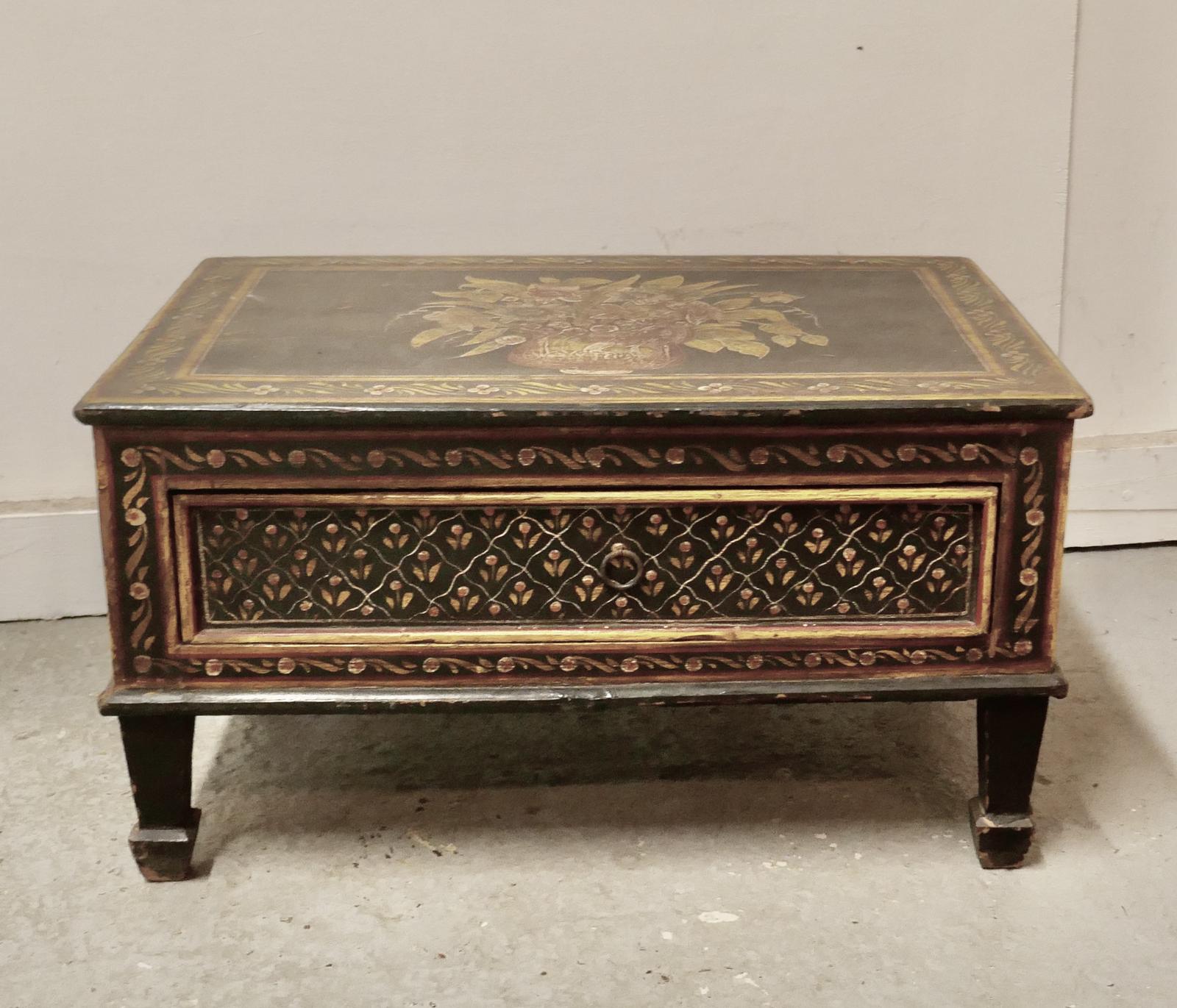 European Folk Art Painted Low Table with Drawer - TAC96 / LA389246 ...