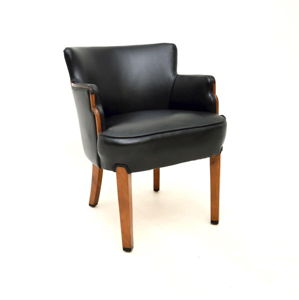 Art Deco Walnut & Leather Armchair / Desk Chair - 11800 / LA559459