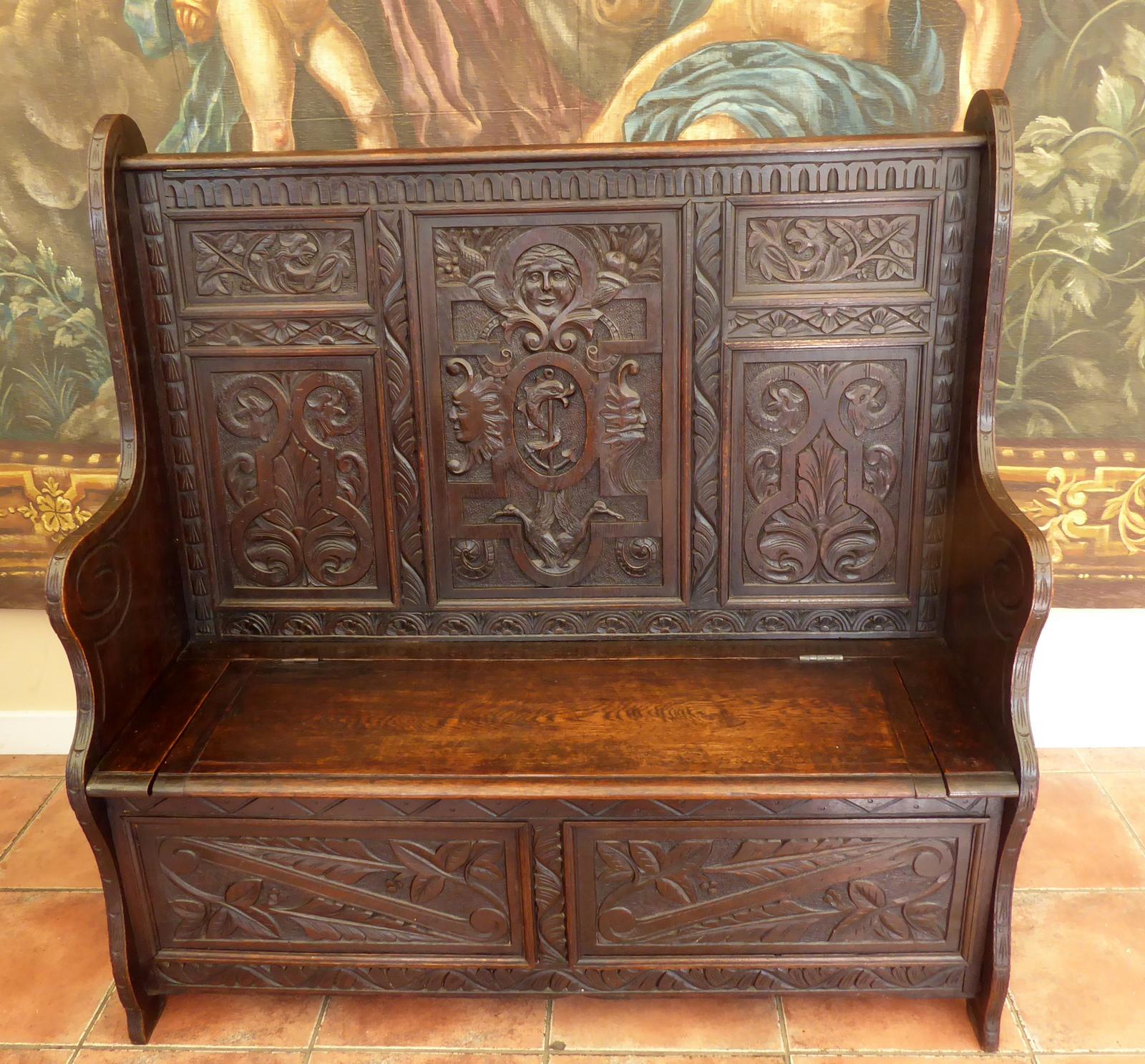 Settle Country Oak Carved Mystical Creatures 1860-1880 - 861 / LA547139
