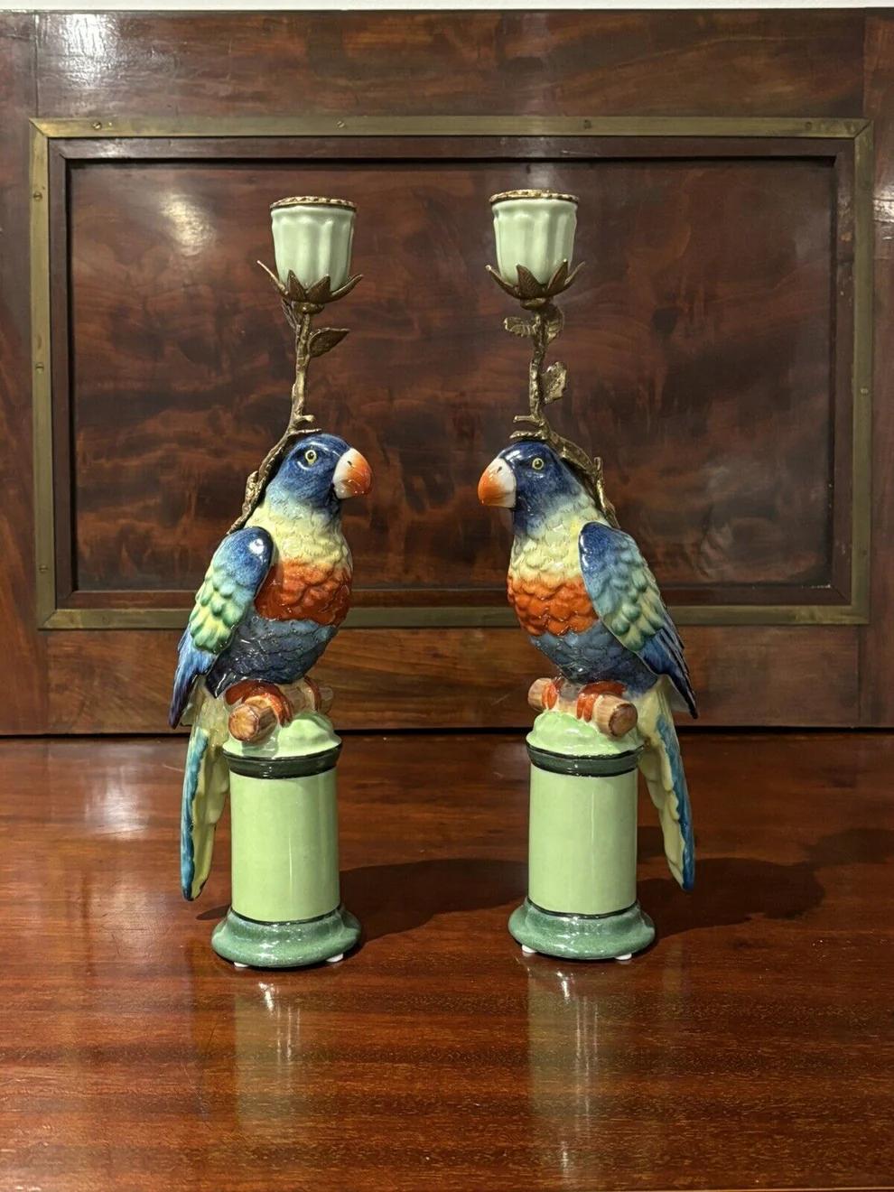 Parrot Candlesticks, Porcelain & Ormolu - LA513605