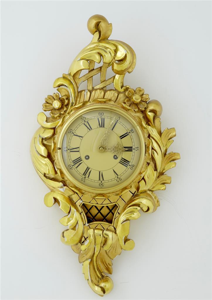20th Century Swedish Gilt Carved Wood Wall Clock Fhs Movement - EA1096E ...