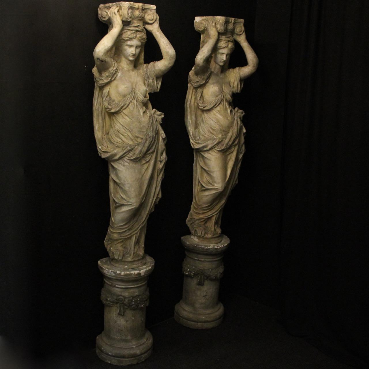 French Plaster Pair of Caryatids with Pedestals - OKA00735A / LA410003