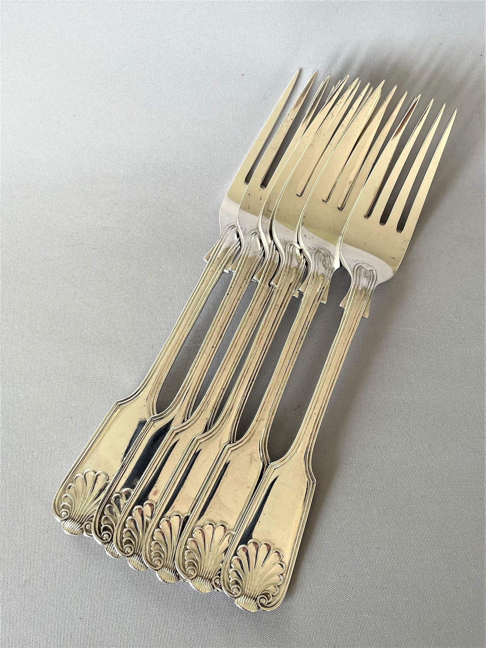 Superb Set of 6 Silver Fiddle, Thread & Shell Dessert Forks - KW178 ...