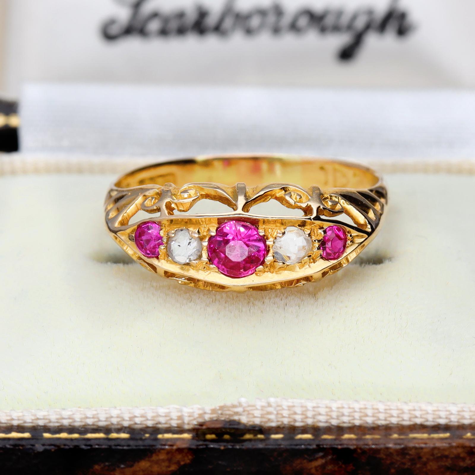 The Antique Victorian Synthetic Ruby & Diamond Boat Ring - AJ-1431 ...