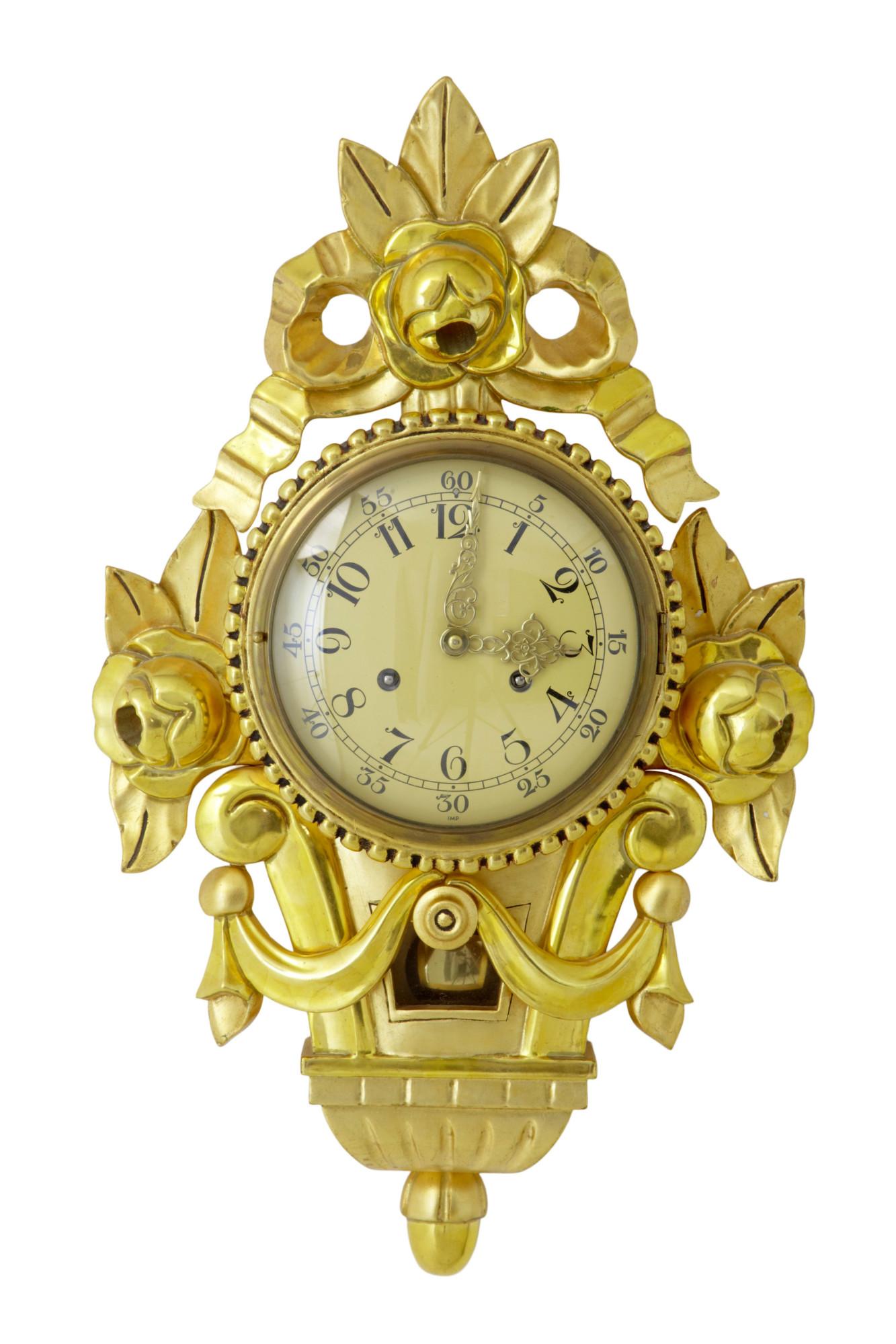 20th Century Swedish Gilt Carved Ornate Wall Clock Imp Fhs - EA1066J ...