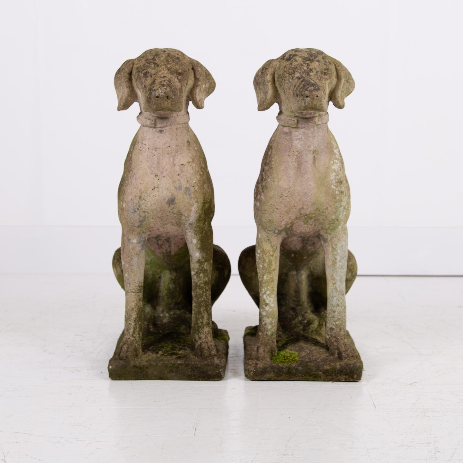 Great Pair of Weathered Stone Dogs - LA559554