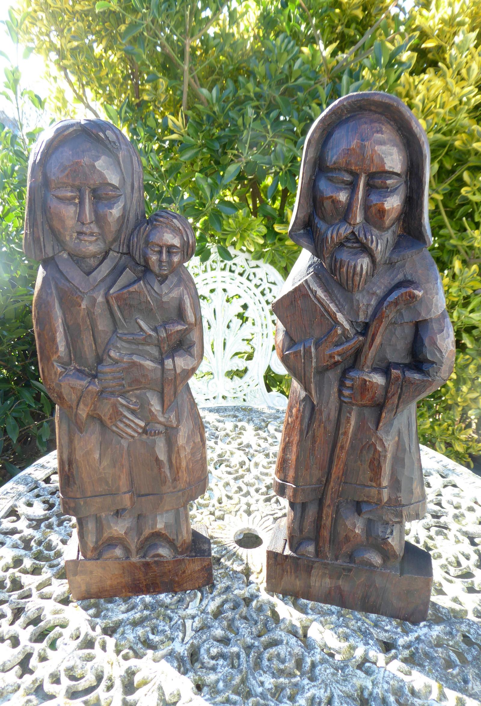 Pair of Country Oak Primitive Carved Statues 1780-1800 - 845 / LA484399