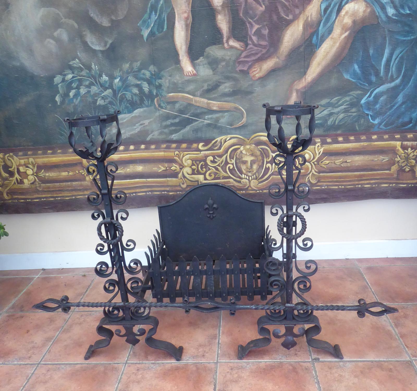 Cast Iron Fire Dogs & Grate Bespoke Made by a Blacksmith 1930s-1950s ...