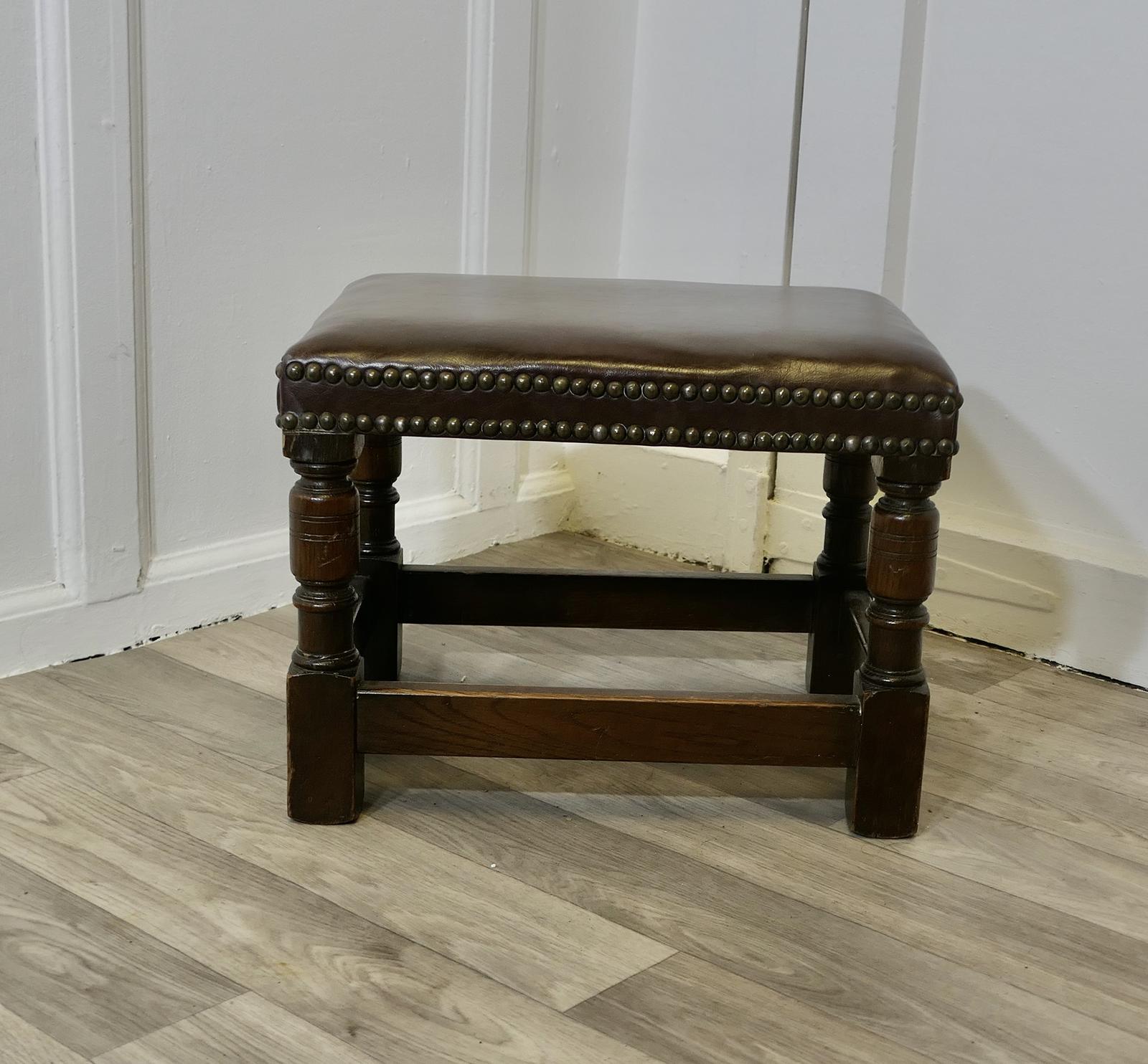 Superb Studded Leather Oak Foot Stool - NG88 / LA501575