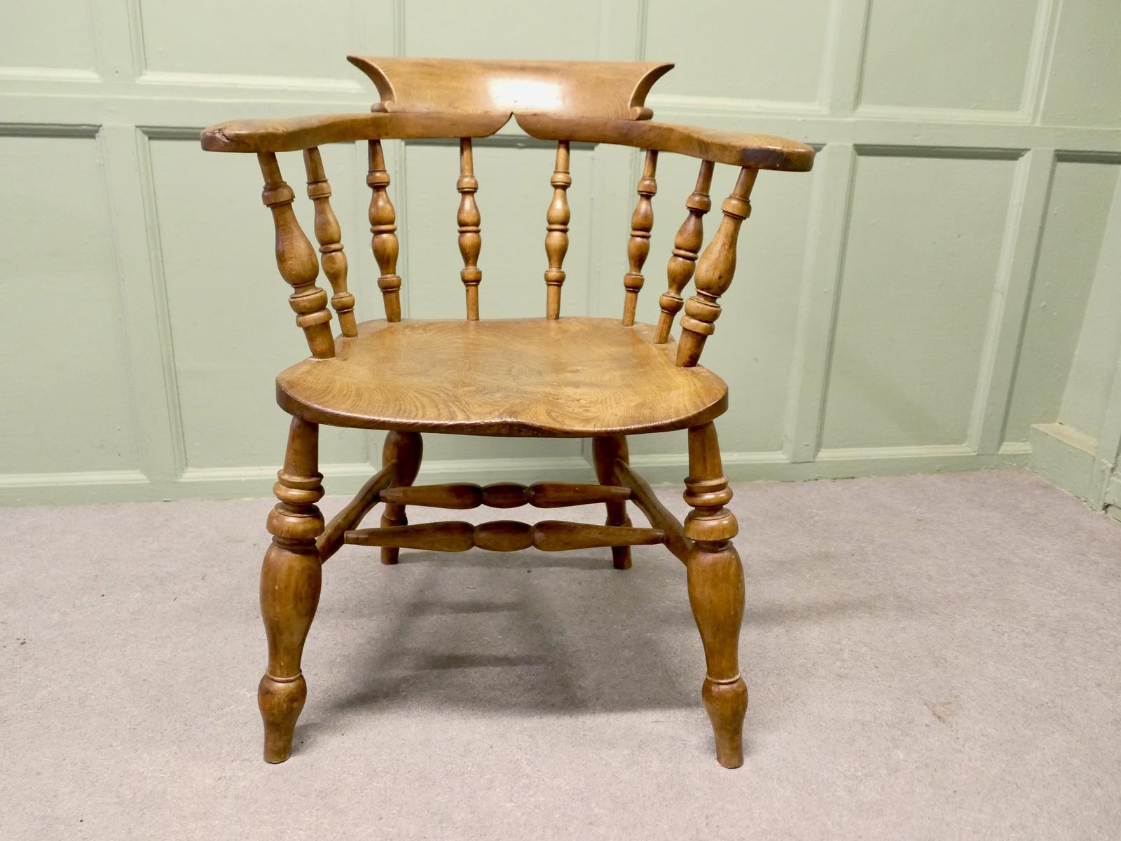 19th Century Beech and Elm Smokers Bow Office or Desk Chair - DG56 ...