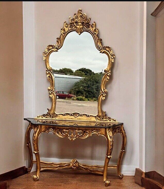 Console Table In Gold Gilt Wood With Matching Mirror - LA503205