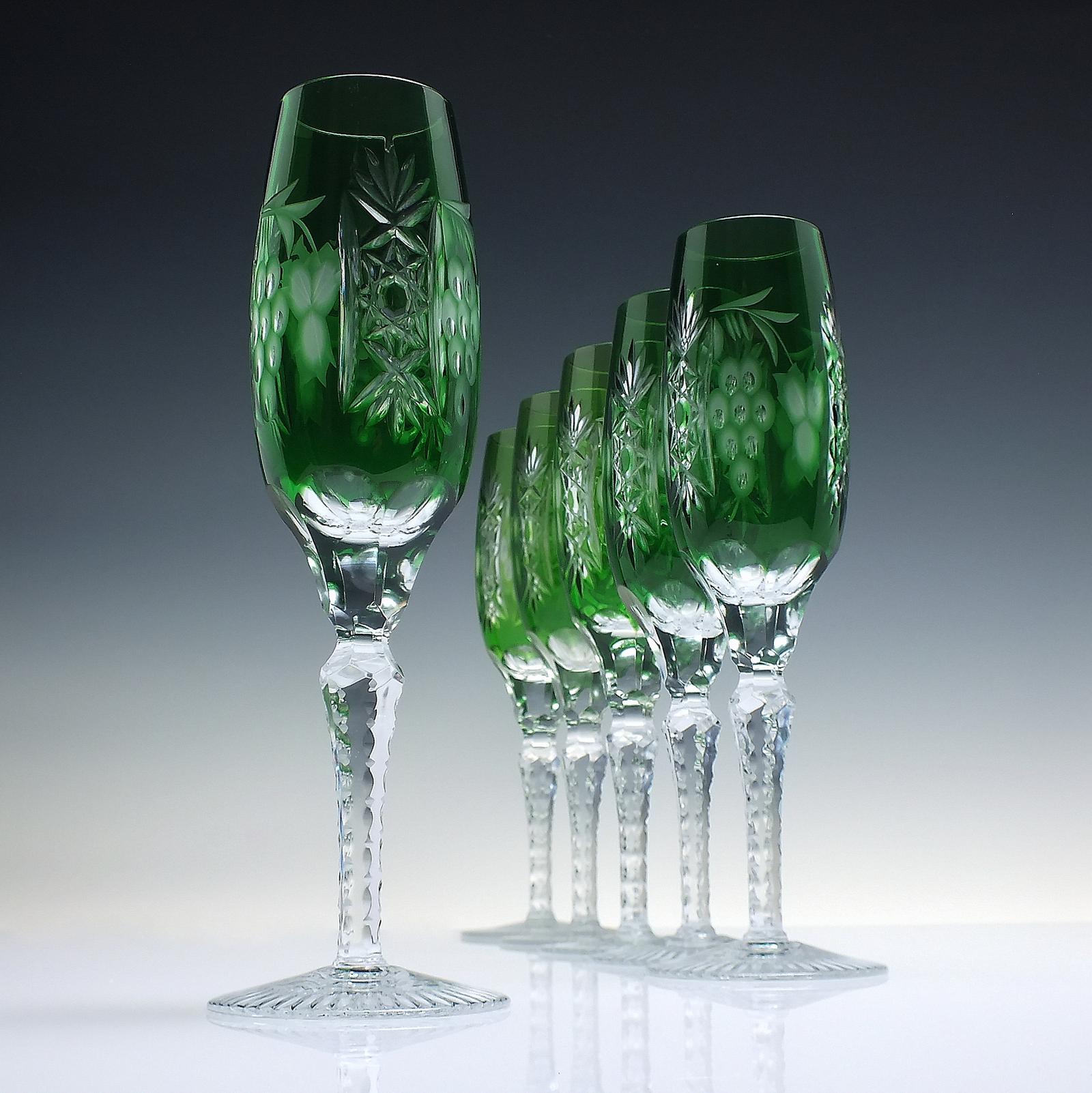 Six Vintage Ajka Crystal Marsala Green Champagne Glasses C1995 ...
