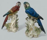 Pair Antique German Porcelain Birds Parakeets Cockrel's Cockatoos ...
