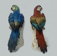 Pair Antique German Porcelain Birds Parakeets Cockrel's Cockatoos ...