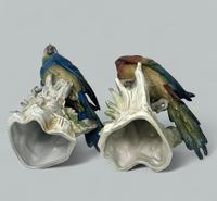 Pair Antique German Porcelain Birds Parakeets Cockrel's Cockatoos ...